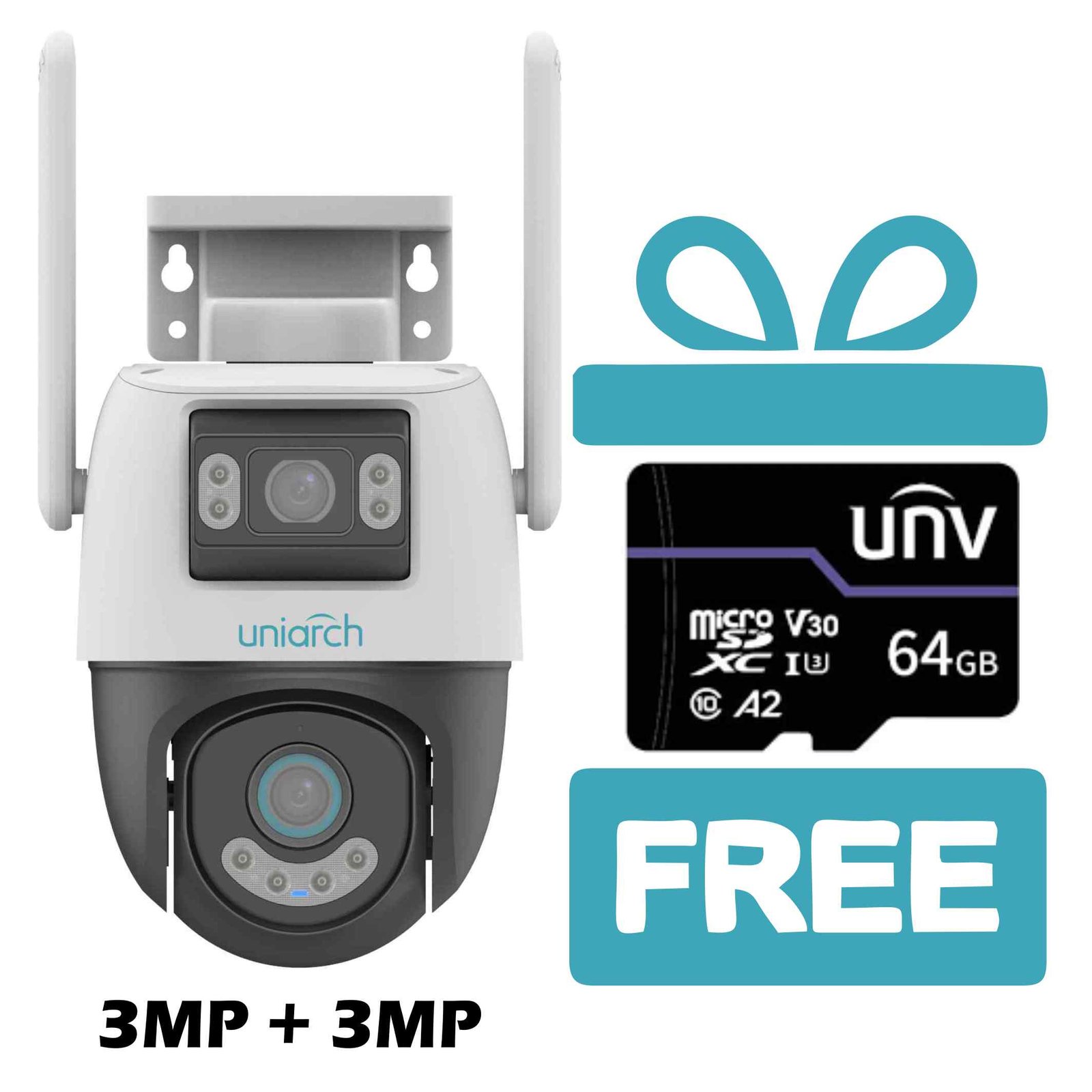 3MP+3MP-Wi-Fi Dual-lens Outdoor PT Camera with free 64GB SD Card ...